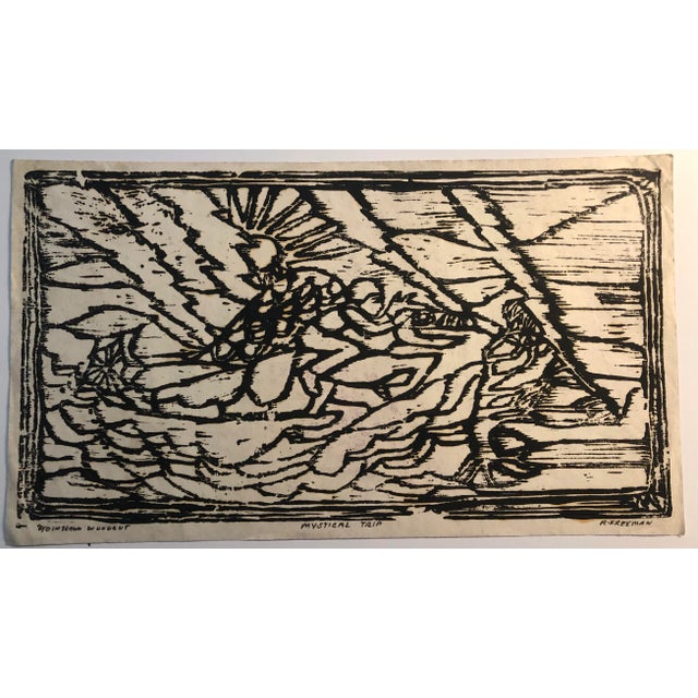 1950s Ruth Freeman Mystical Trip Woodcut | Chairish