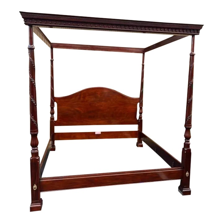 Henkel Harris Solid Mahogany Carved Canopy King Bed Frame. High End ...