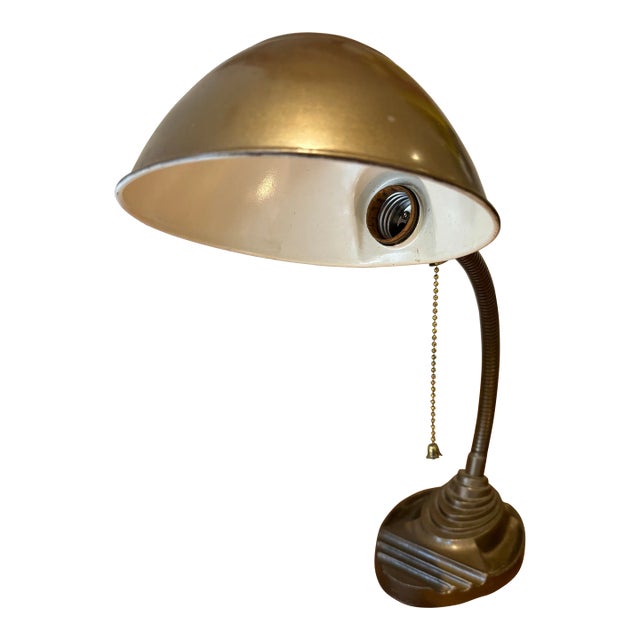 Vintage Goose Neck Brass Lamp With Chain Pull | Chairish
