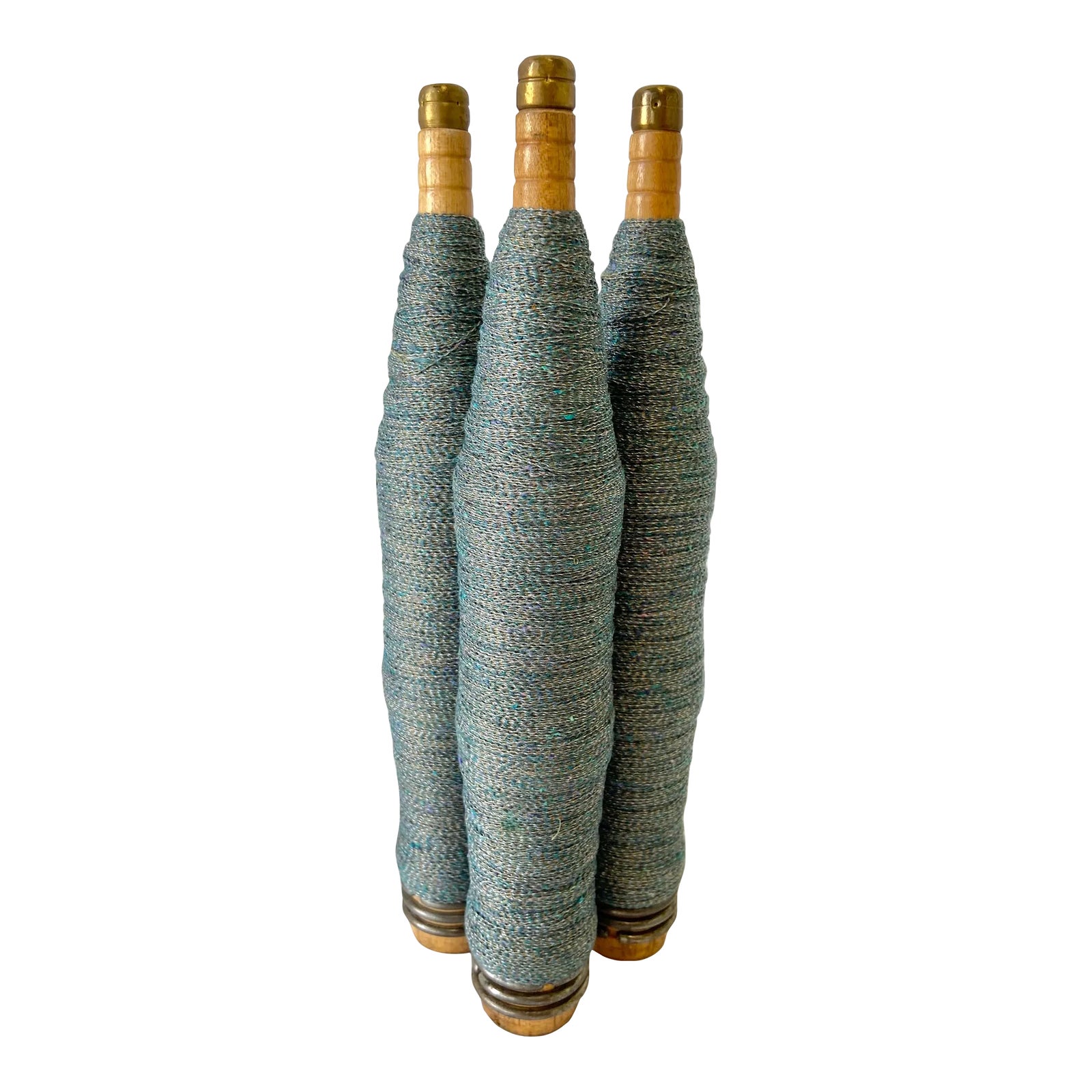 Vintage Wood Spools of Teal Thread - Set of 3 | Chairish