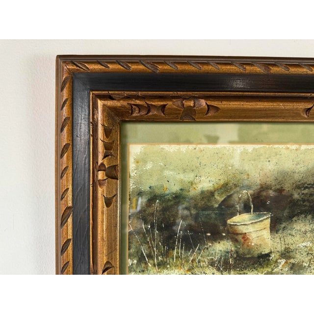 70's Vintage Bucket - Landscape Watercolor Painting, Framed | Chairish