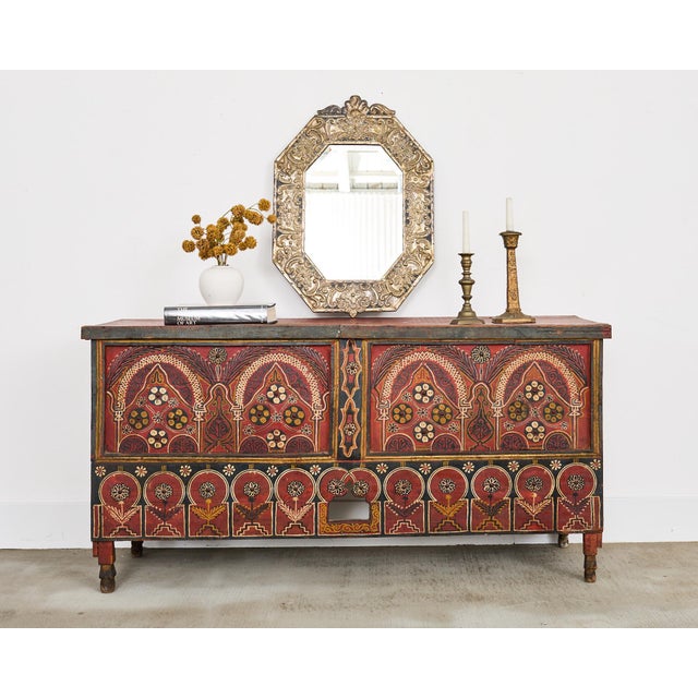 Moorish Middle Eastern Painted Wood Blanket Chest | Chairish