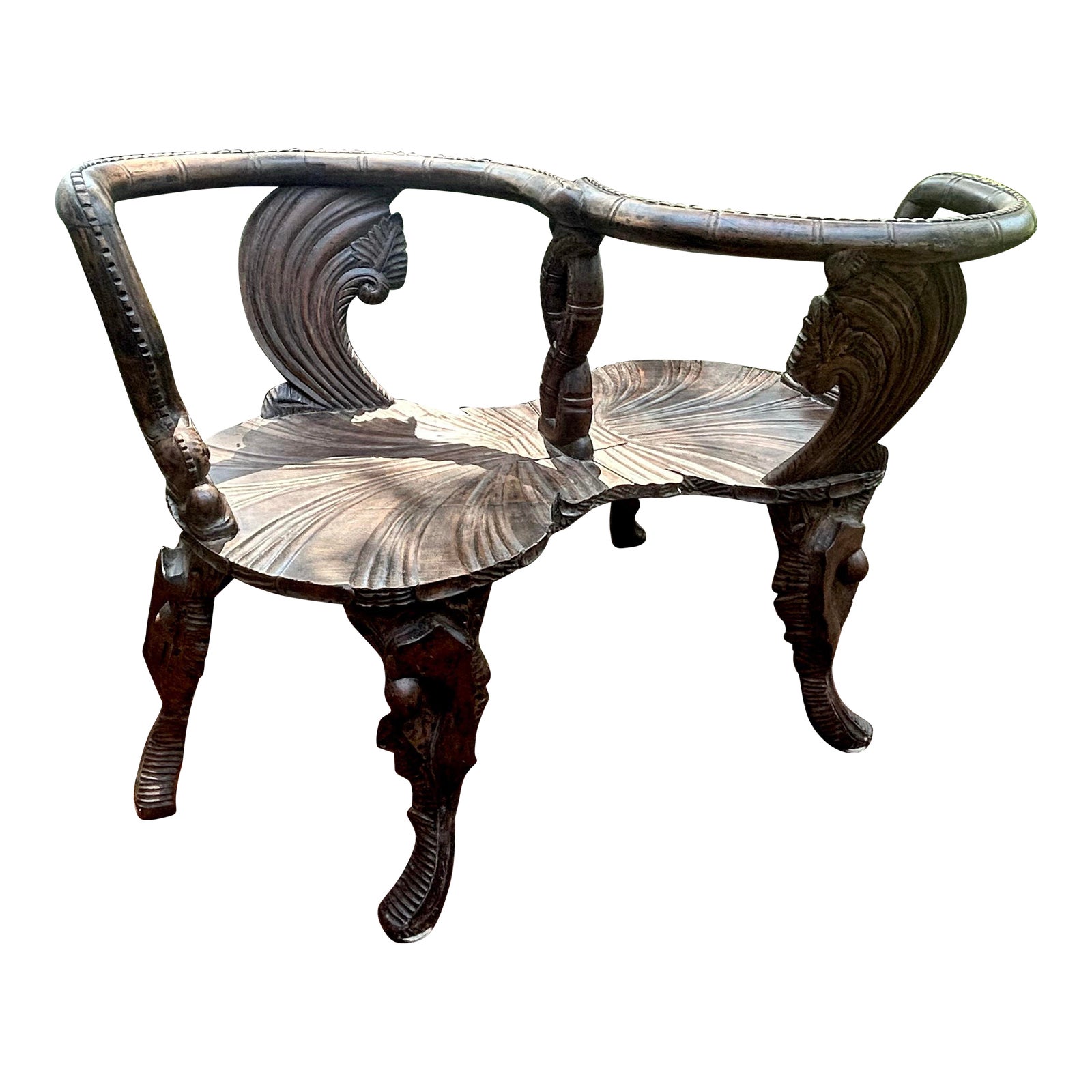 Mid 20th Century Italian Carved Grotto Bench | Chairish