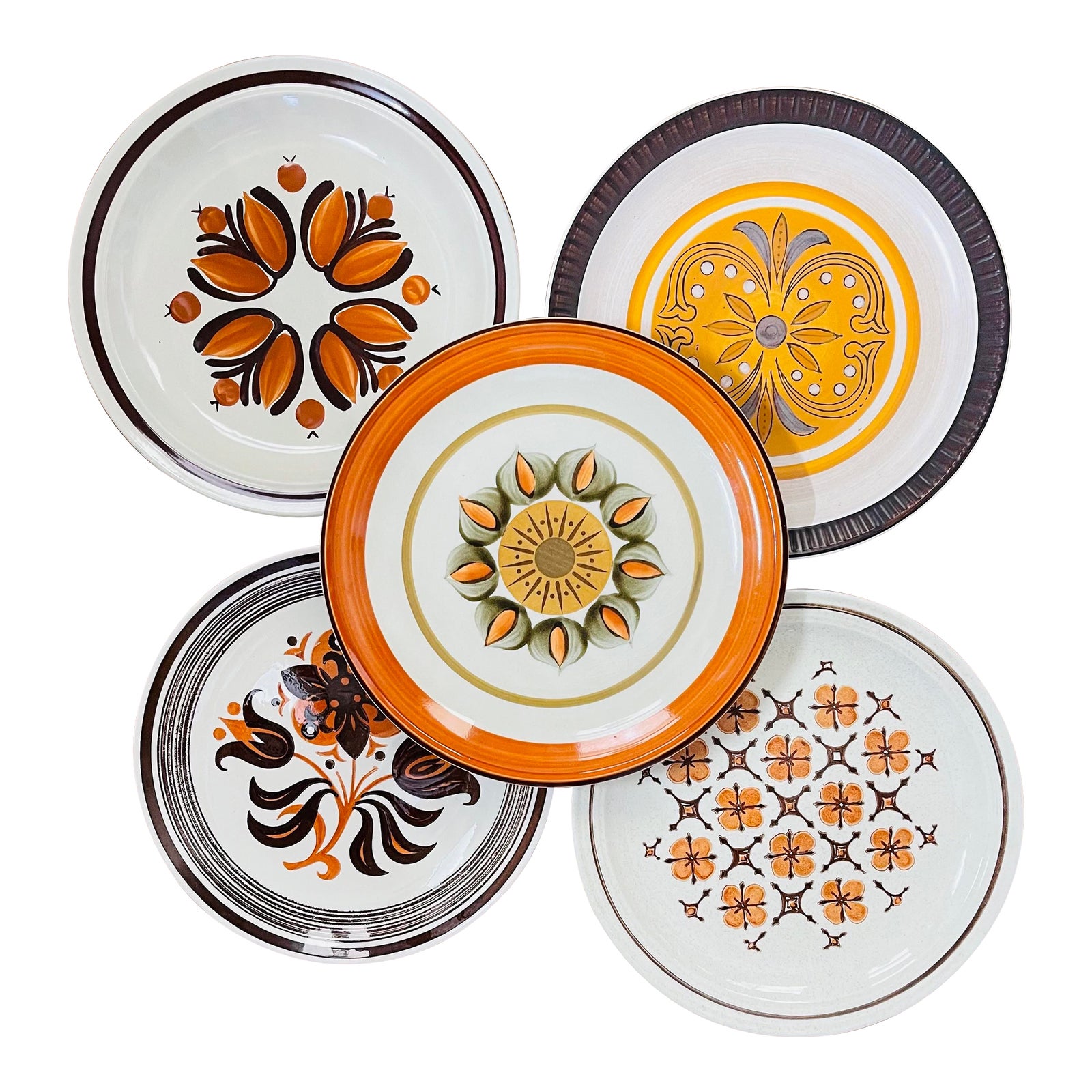 Vintage Mismatched Stoneware Extra Large Plates- Set of 5 | Chairish