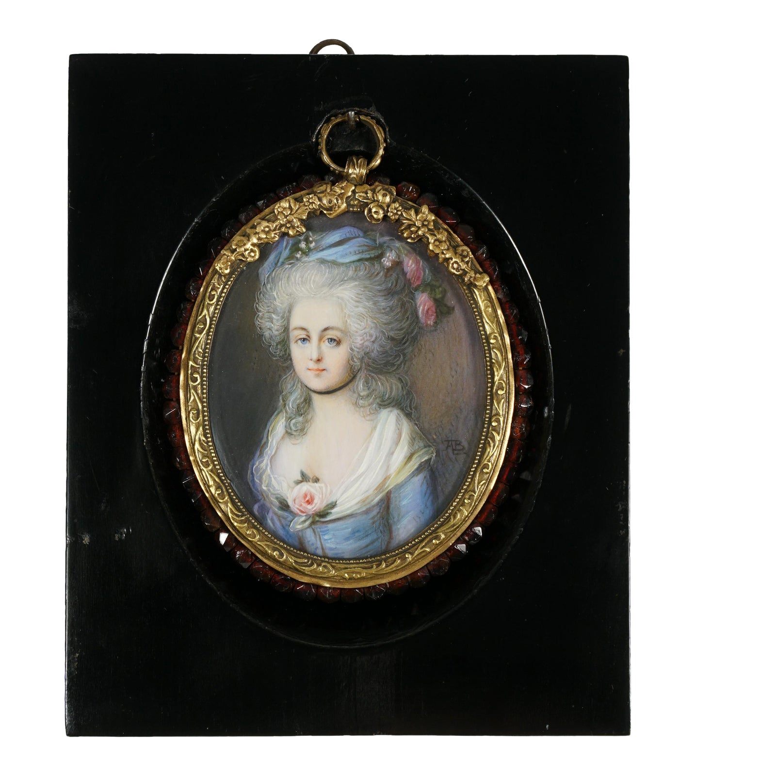 Mid 19th Century French Miniature Portrait Painting, Gilt Bronze ...