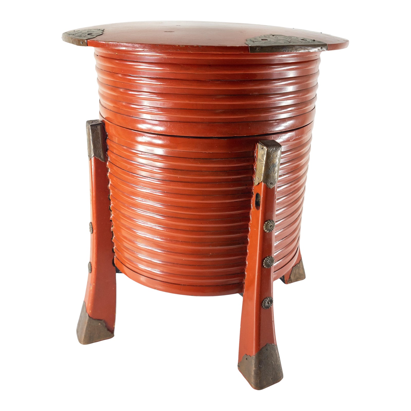 19th Century Japanese Red Lacquered Covered Hokai Bako Food or Gift Box ...