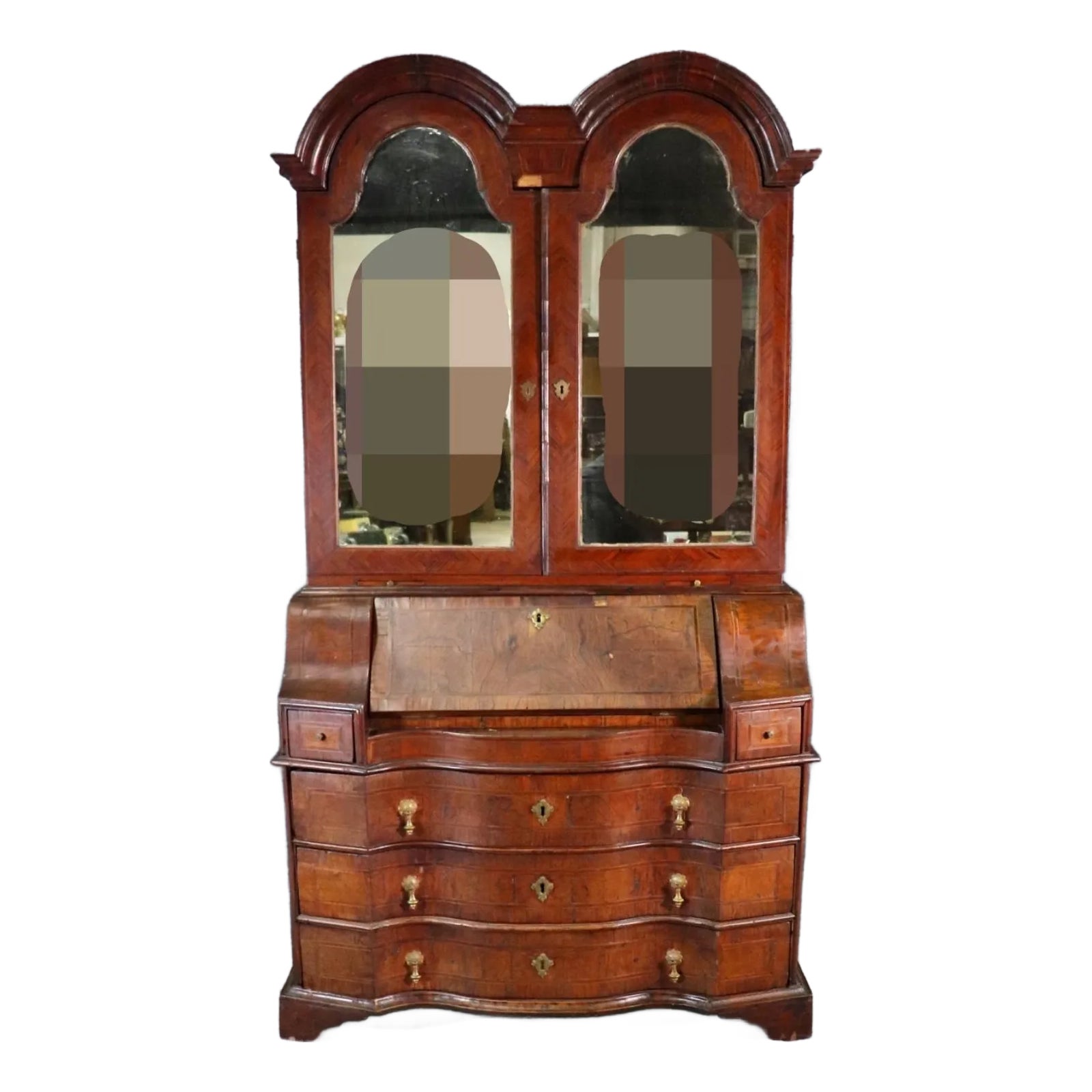Fine 18th Century Double Bonnet Georgian Tombstone Mirror Secretary ...