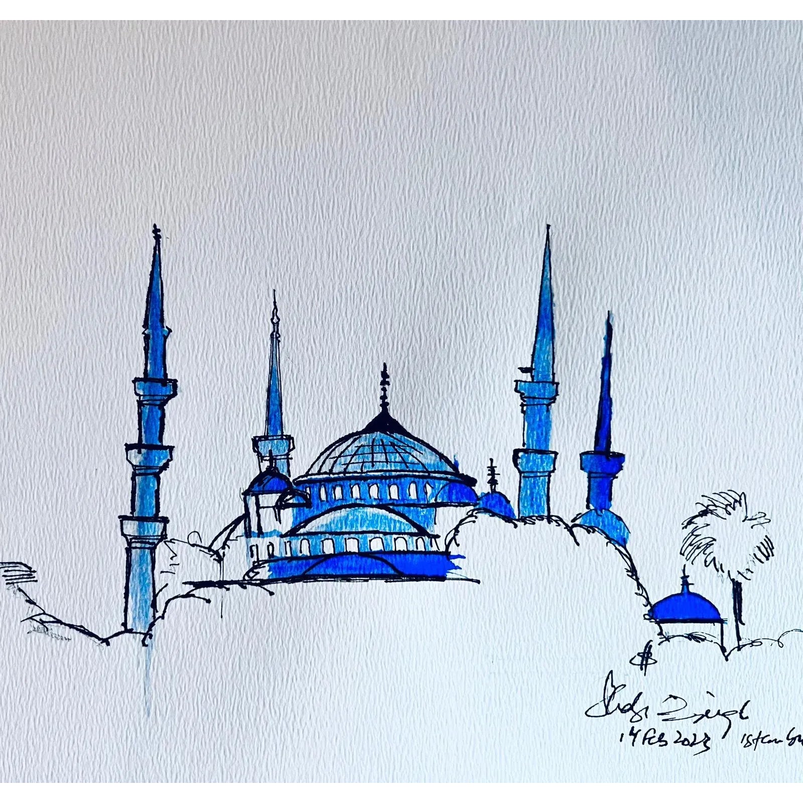 "Blue Mosque" Contemporary Original Architectural Drawing by Shabs ...