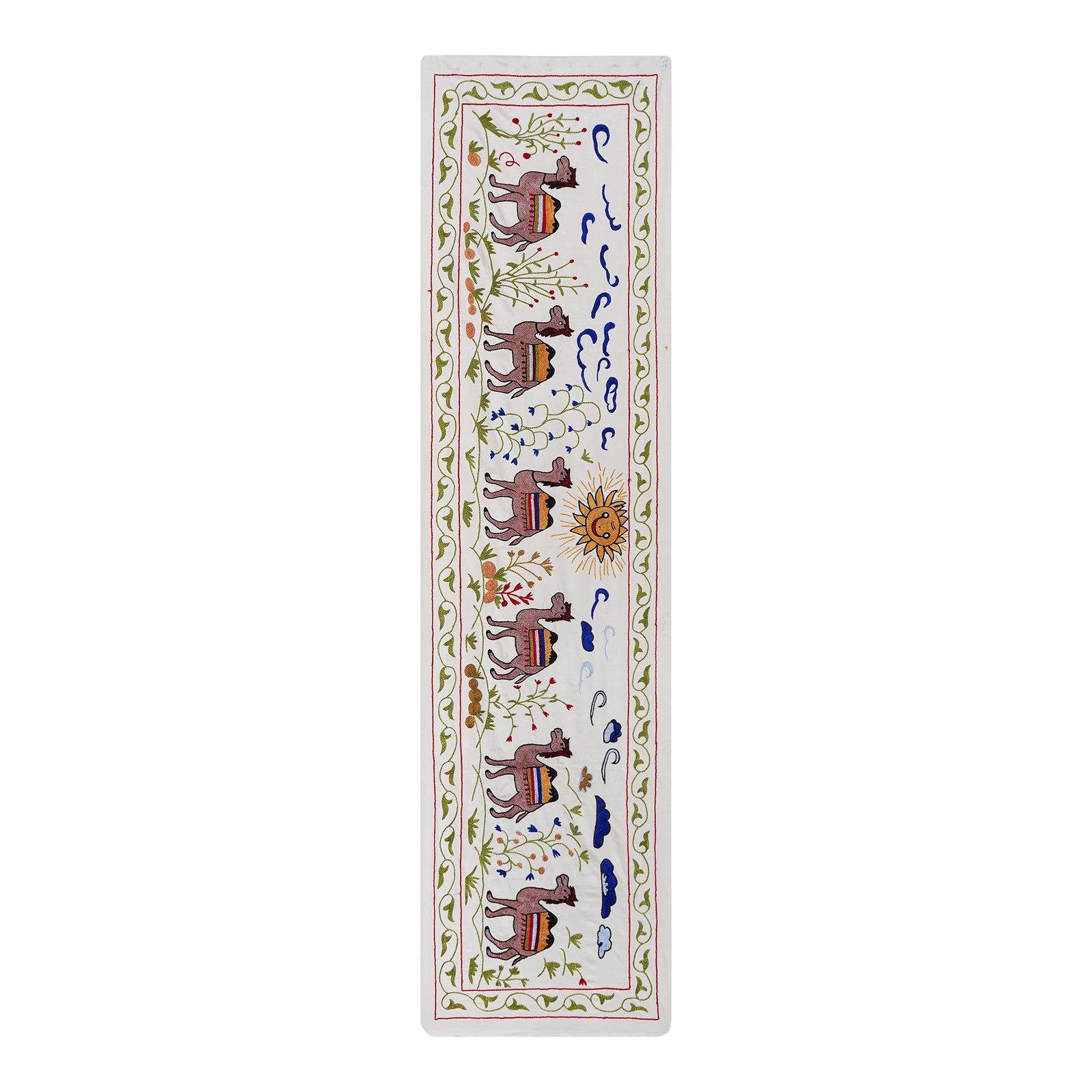 Uzbek Suzani Animal Silk Cotton Tablecloth | Chairish