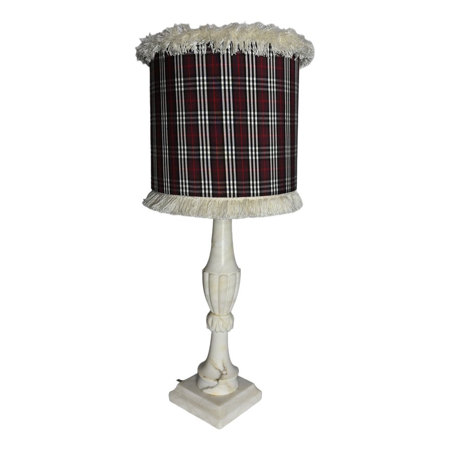White Alabaster Table Lamp Cases with Silk Cylindrical Lampshades ...