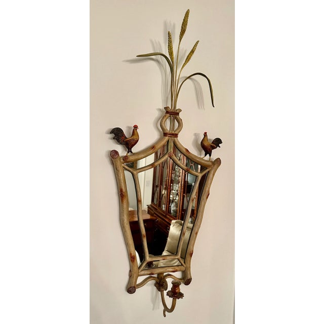 Carvers Guild Roosters With Wheat Sheaves Candle Sconce Mirror | Chairish