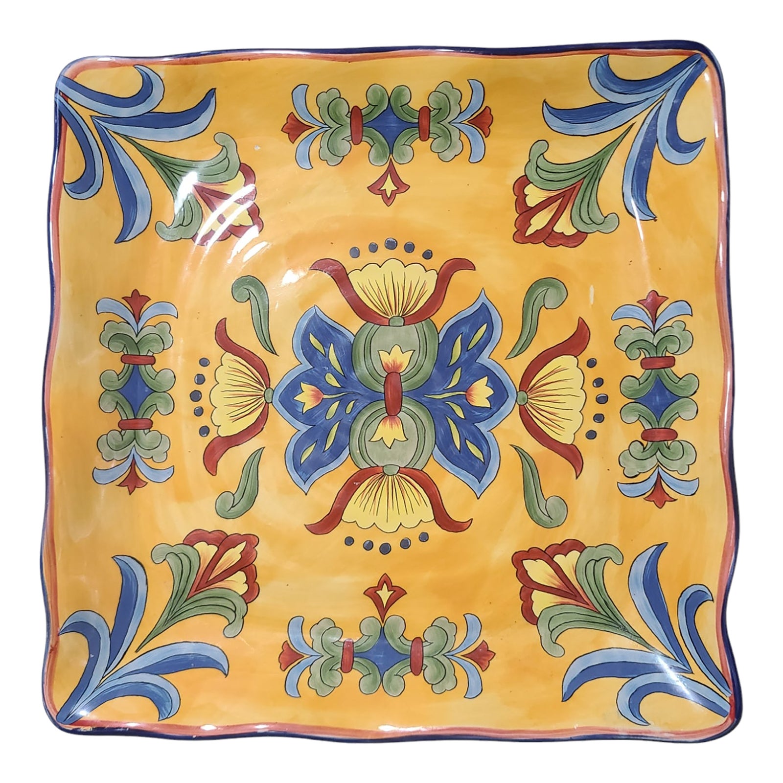 Late 20th Century Maxcera Yellow Talavera Square Hand Painted Serving ...