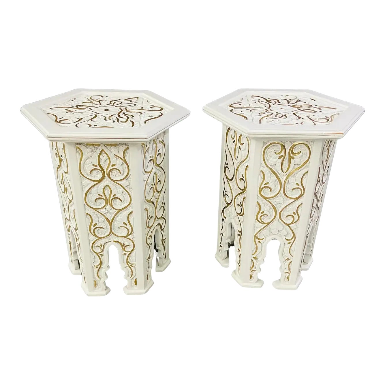 Hollywood Regency Moroccan Stye Side or End Table White With Gold ...