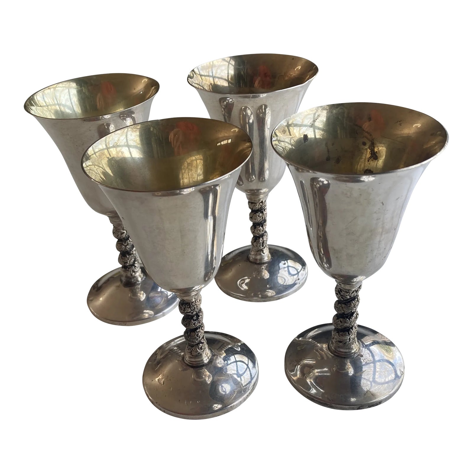 Vintage Silver Plated Wine Goblets- Set of 4 | Chairish