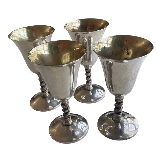 Vintage Silver Plated Wine Goblets- Set of 4 | Chairish