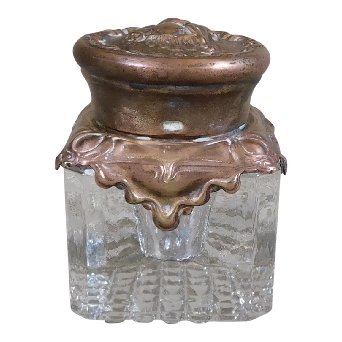 Late 18th Century Small Cut Crystal Inkwell With Silver Overlay | Chairish