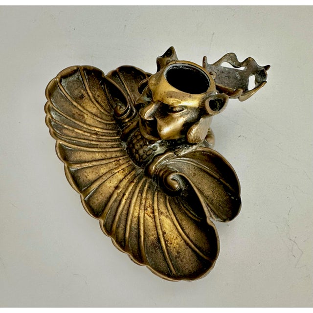 English Late 19th Century Bronze Gargoyle Shell Inkwell | Chairish