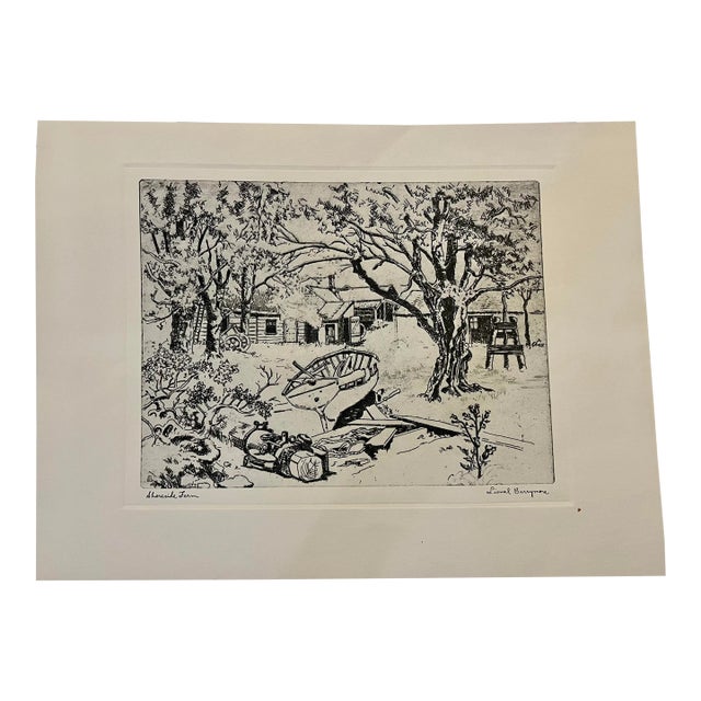 Circa 1932 Shoreside Farm Etching by Lionel Barrymore | Chairish