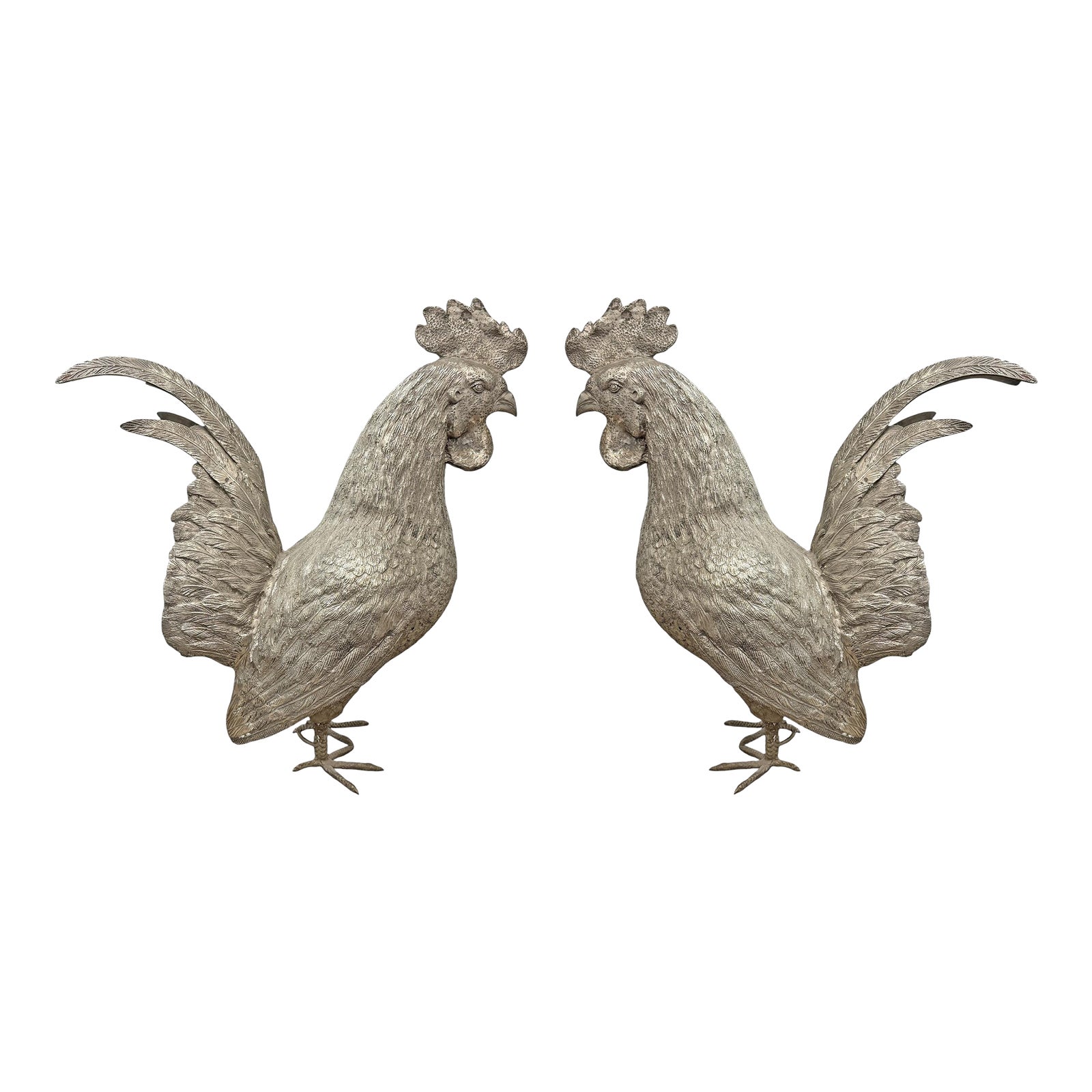 Pair of Life-Size Cast Brass Roosters | Chairish
