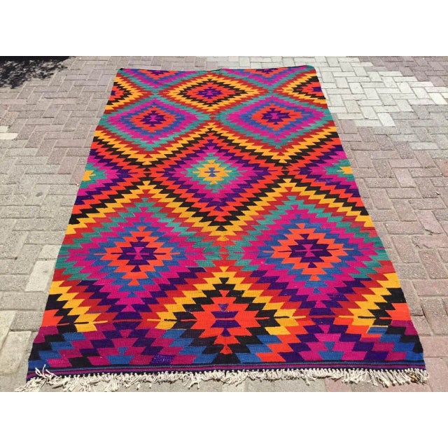 Vintage Diamond Design Kilim Rug - 66" X 113" | Chairish