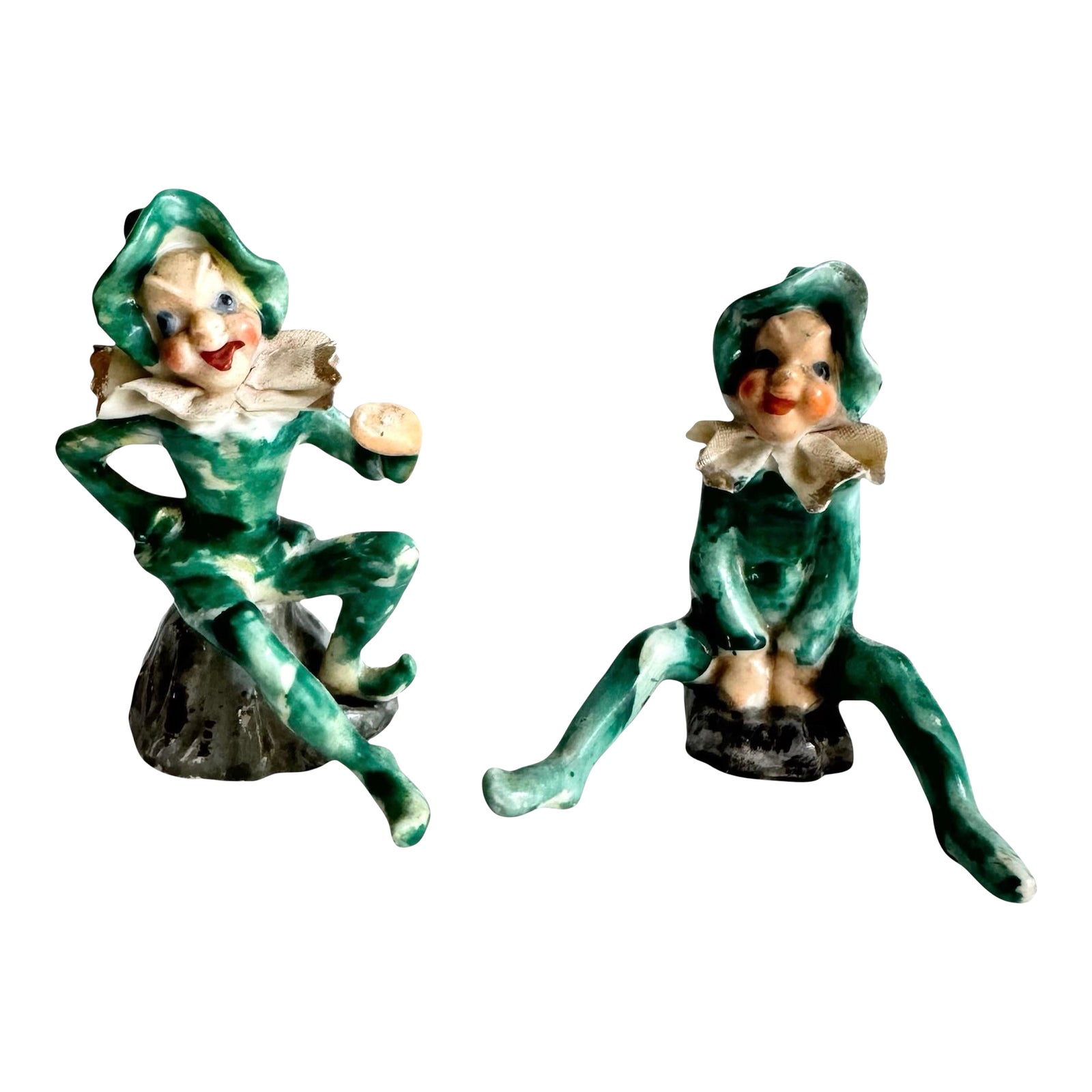 Vintage Pixie Elf Occupied Japan Green Figurines Fairy Jester a Pair ...