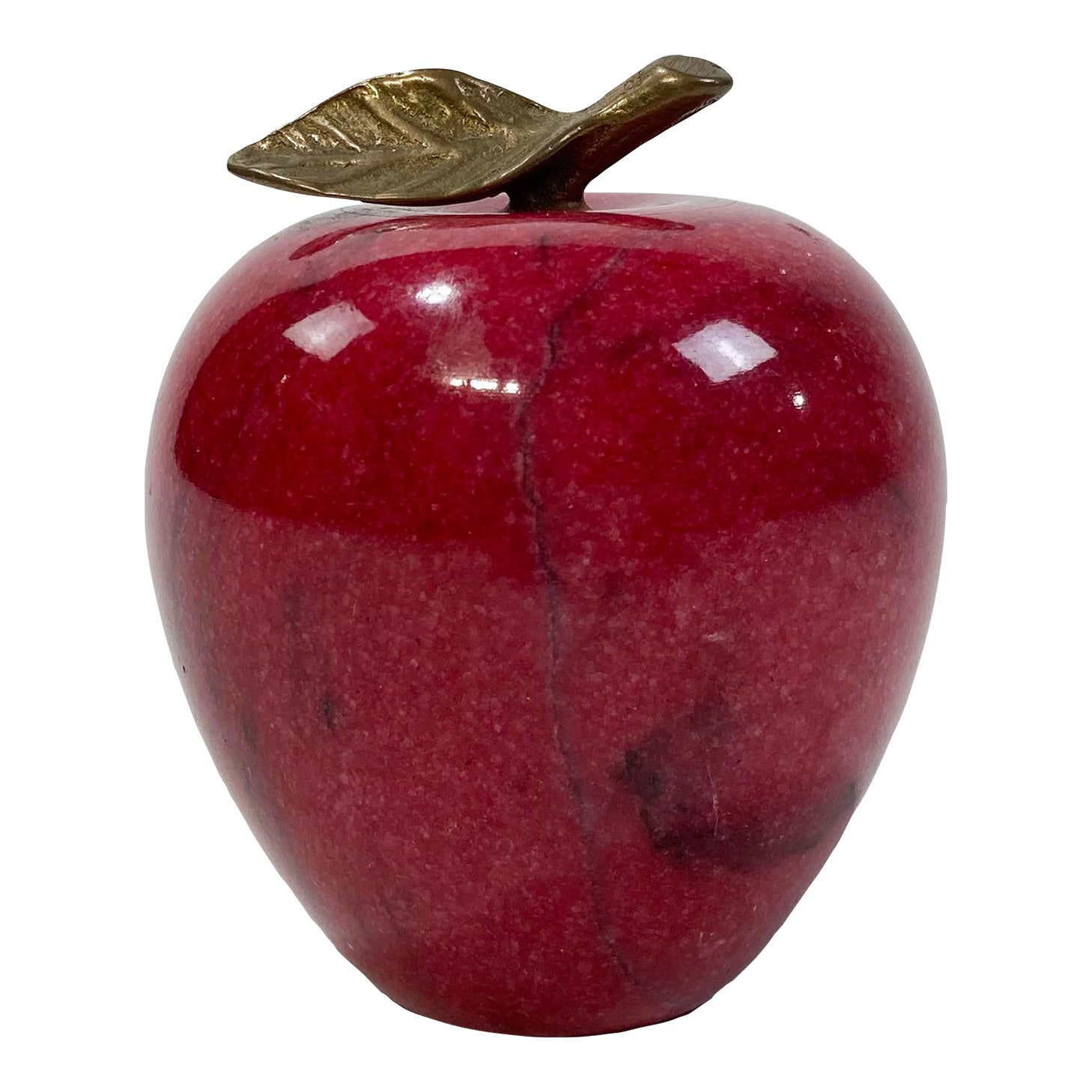 Vintage Red Marble Apple With Brass Stem Paper Weight | Chairish