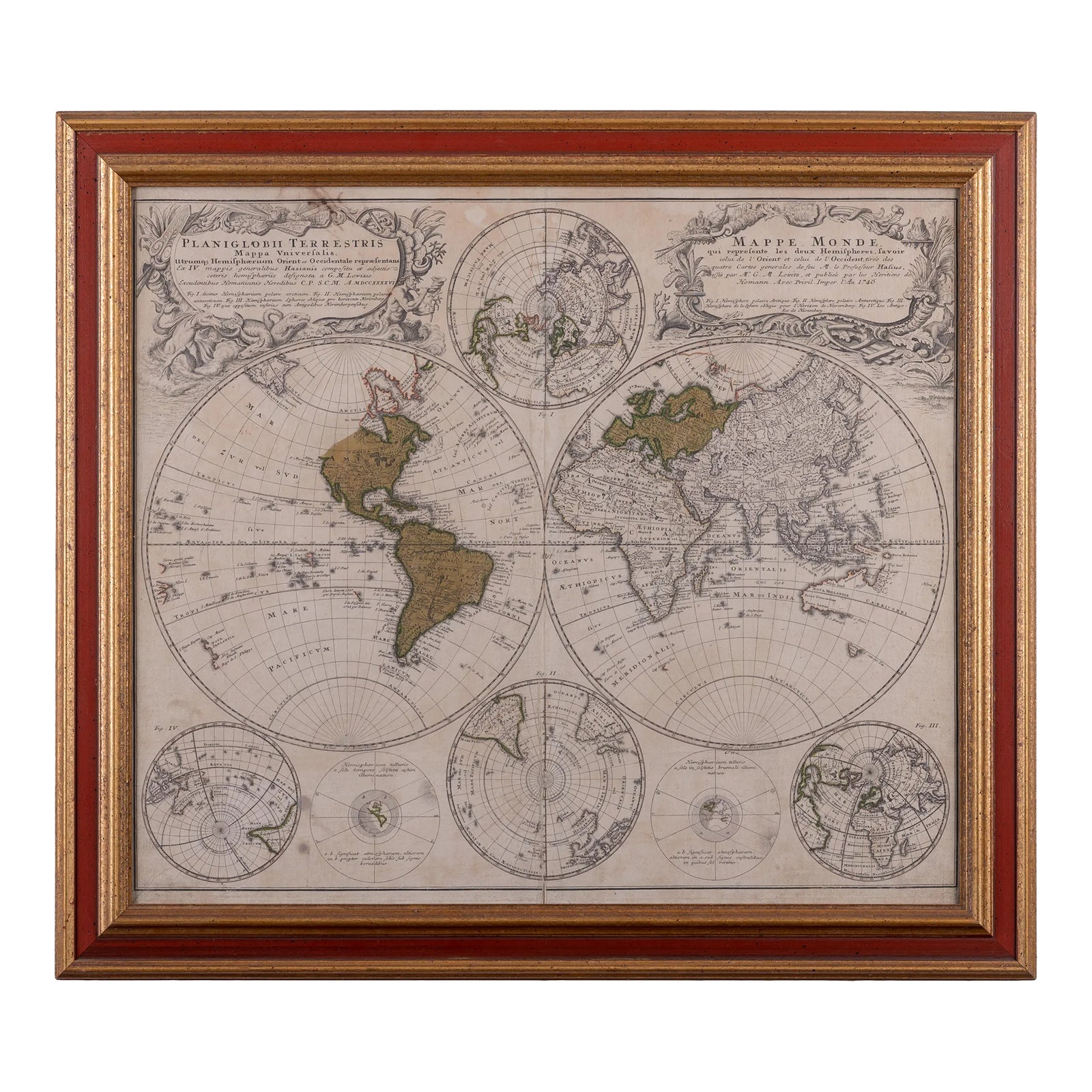Johann Homann Planiglobii Terrestris Double Hemisphere Map, 1746 | Chairish