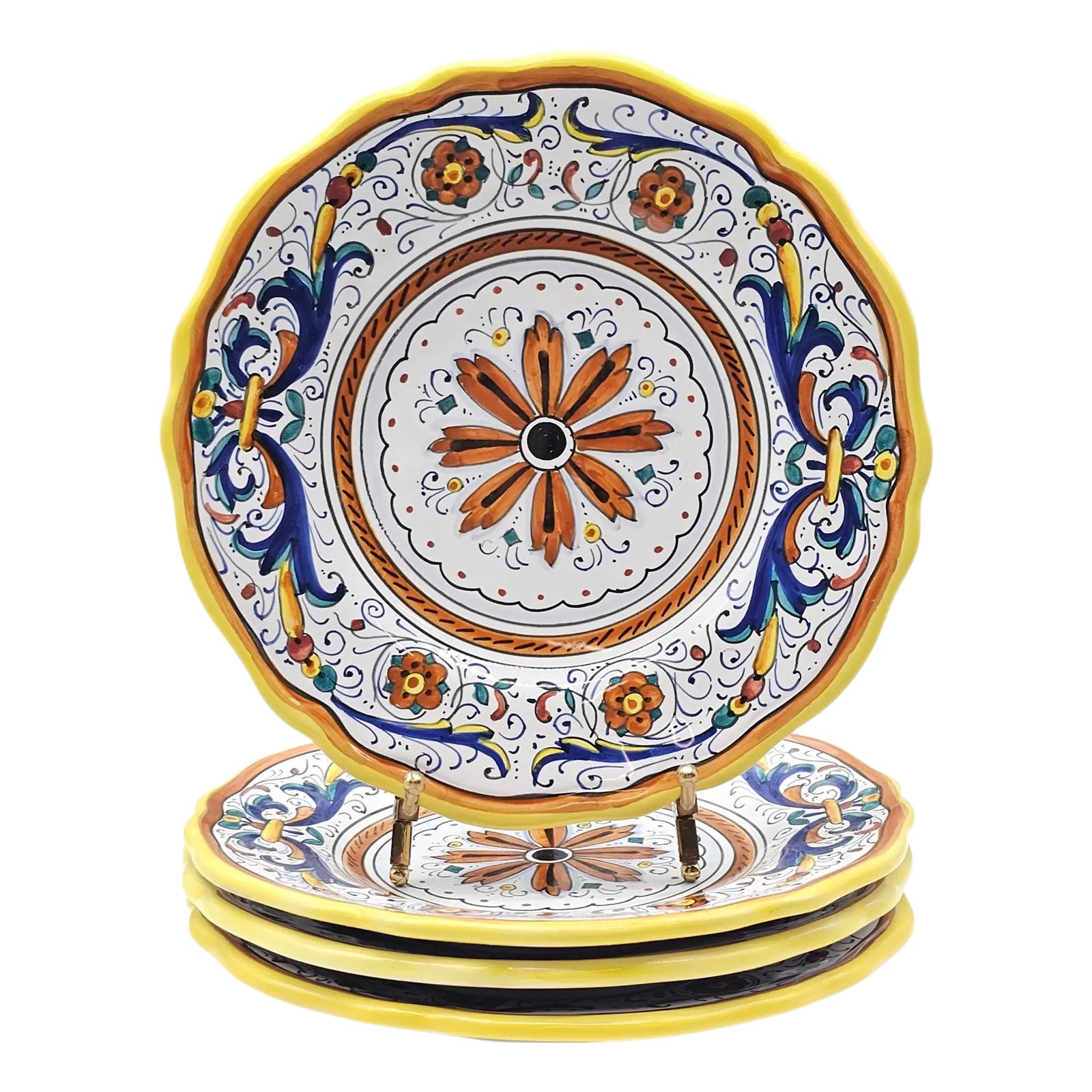 Set of 4 Italian Majolica Raffaellesco Luncheon Plates, Hand-Painted in ...