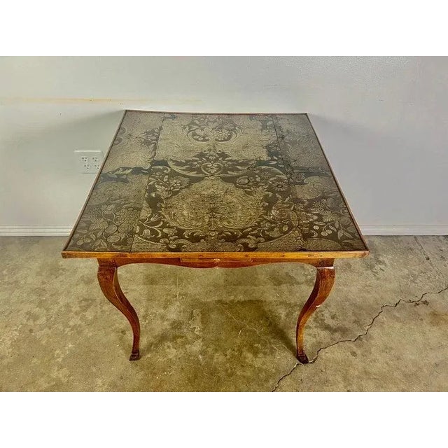 19th C. French Game Table W/Embossed Leather Top | Chairish