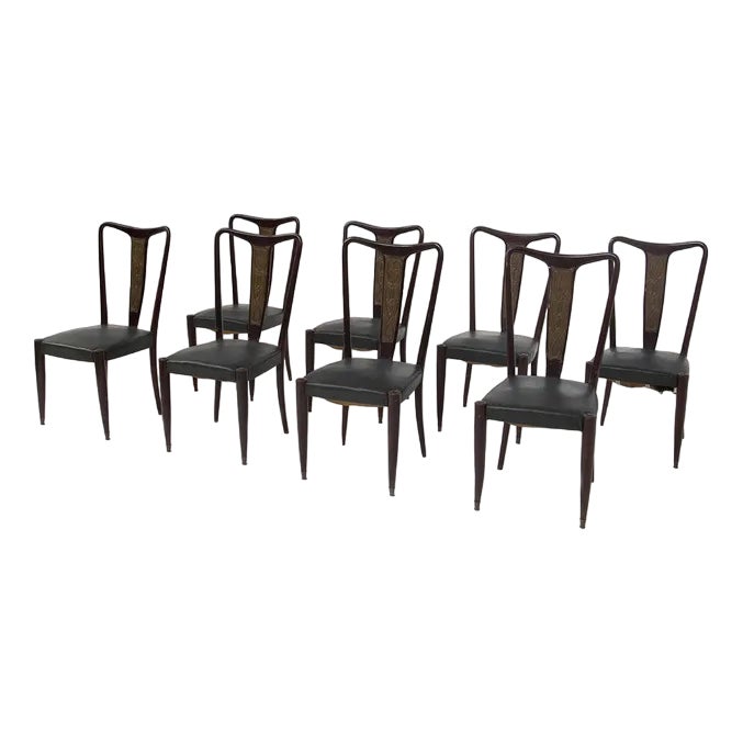 Vintage Italian Dining Chairs in Green Leather, 1950s, Set of 8 | Chairish