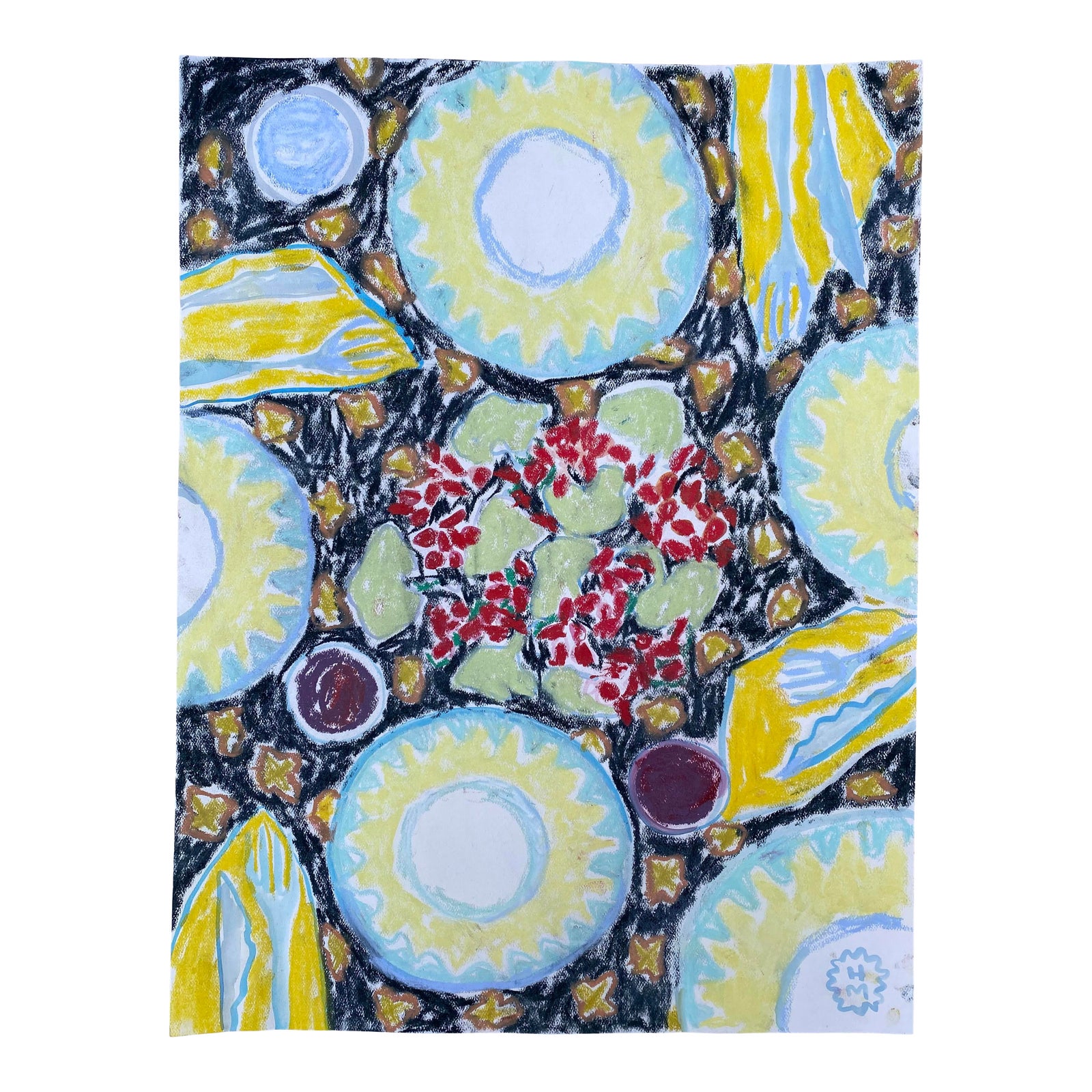 Happy Menocal "On the Table" Original Gouache and Pastel Work on Paper ...