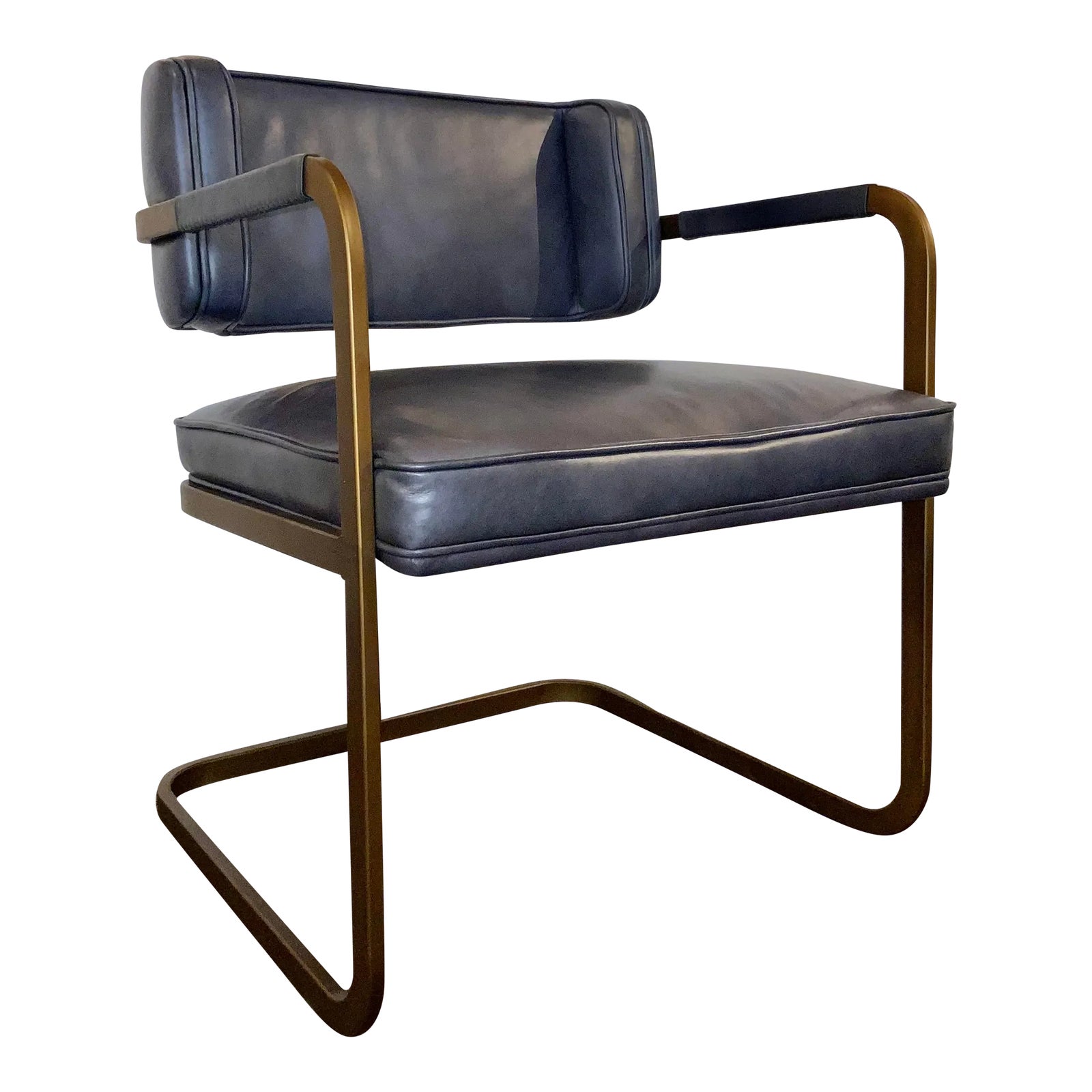 Mid-Century Modern Inspired Blue Leather Accent Chair | Chairish