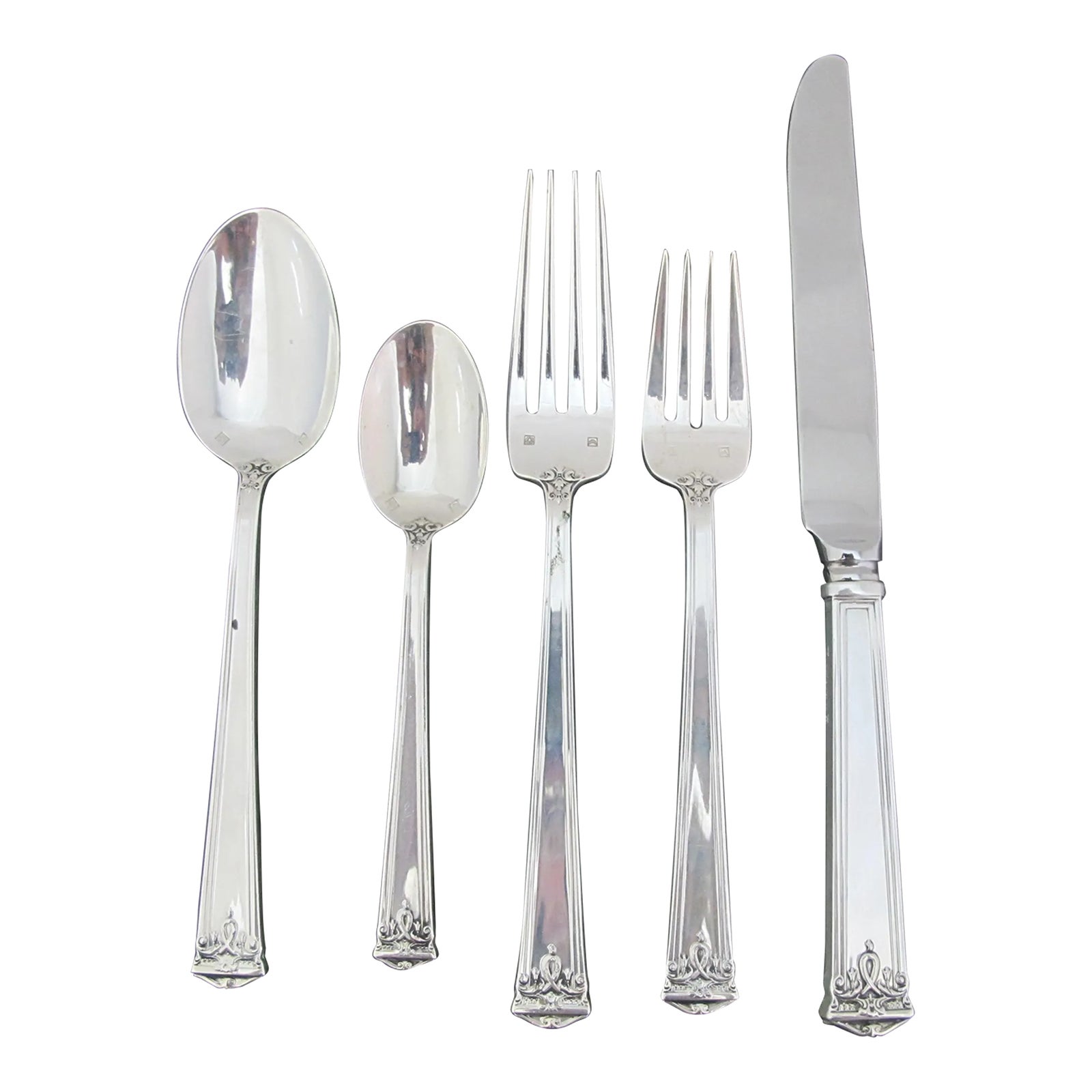 Tuttle Sterling Silver Trianon 5pc Dinnerware Flatware Fork Knife Spoon ...
