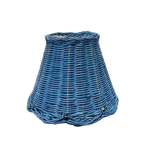 Petite Scalloped Lamp Shade in Teal Rattan | Chairish