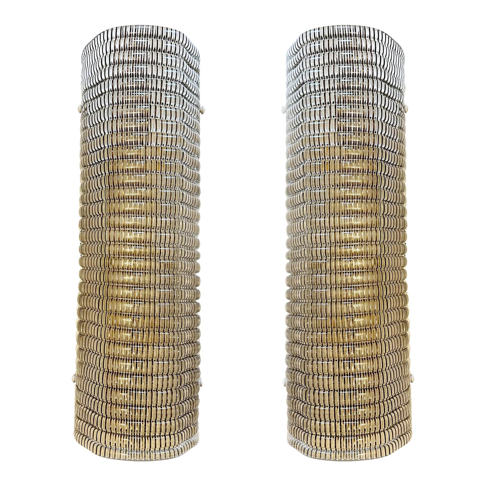Set of Two Contemporary Smoked Diamanted Rectangular Murano Style Glass ...