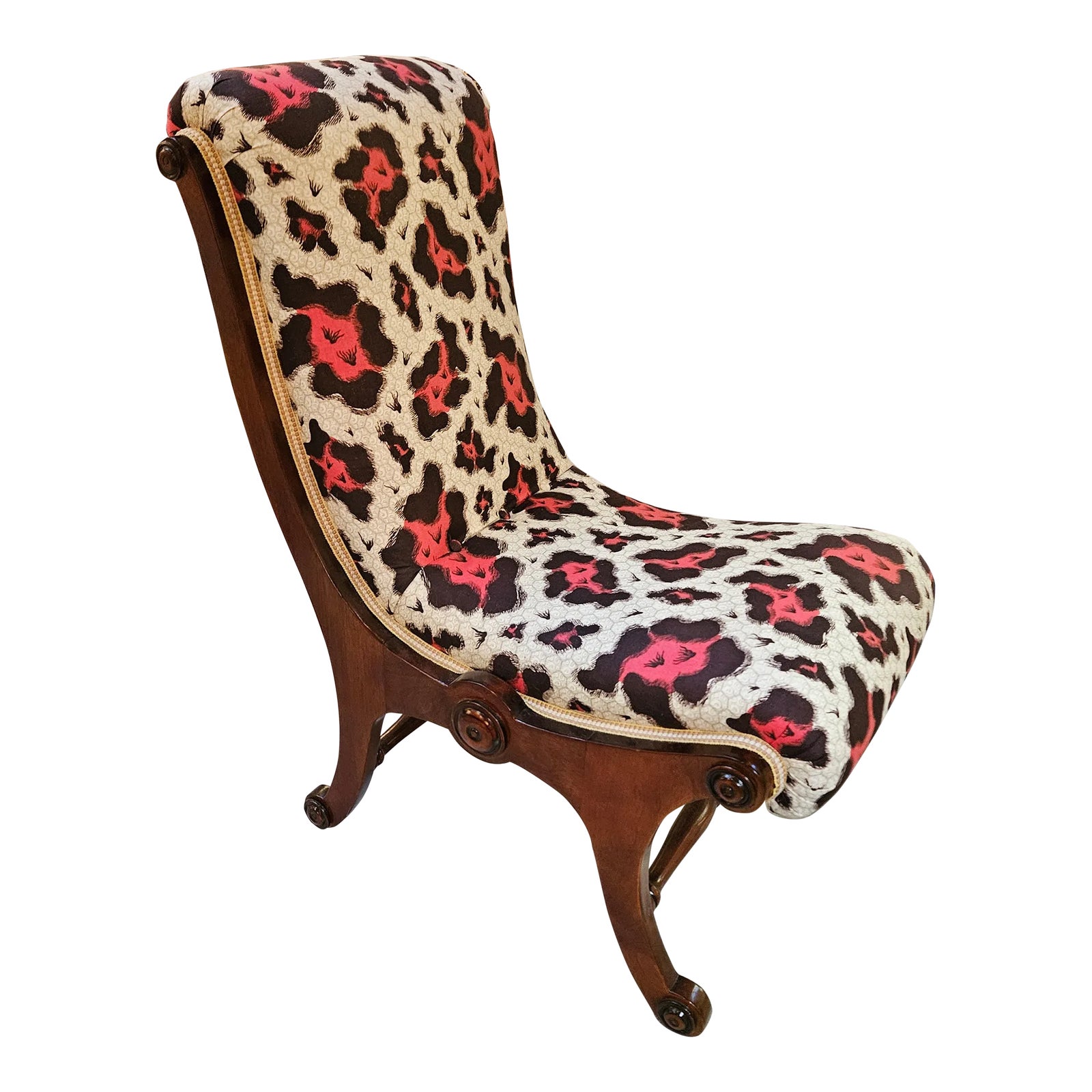 Super Stylish Regency Walnut Slipper Chair in Abstract Brunschwig and ...