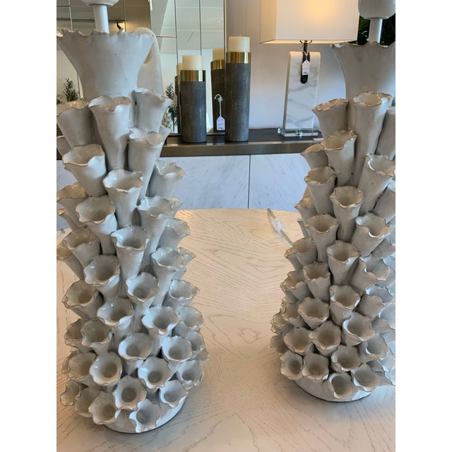 Pair of White Ceramic Coral Lamp Bases | Chairish
