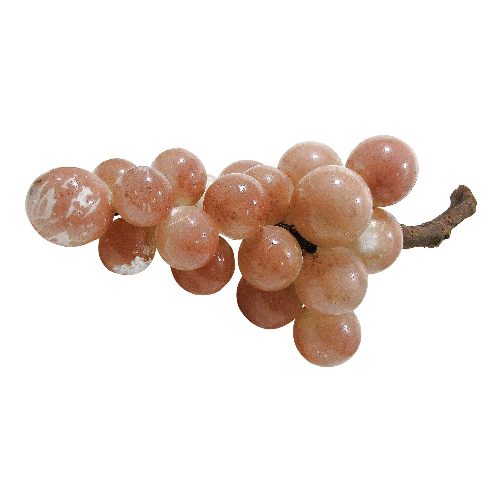 Vintage Mid-Century Large Alabaster Stone Grapes Cluster With Wood Stem ...