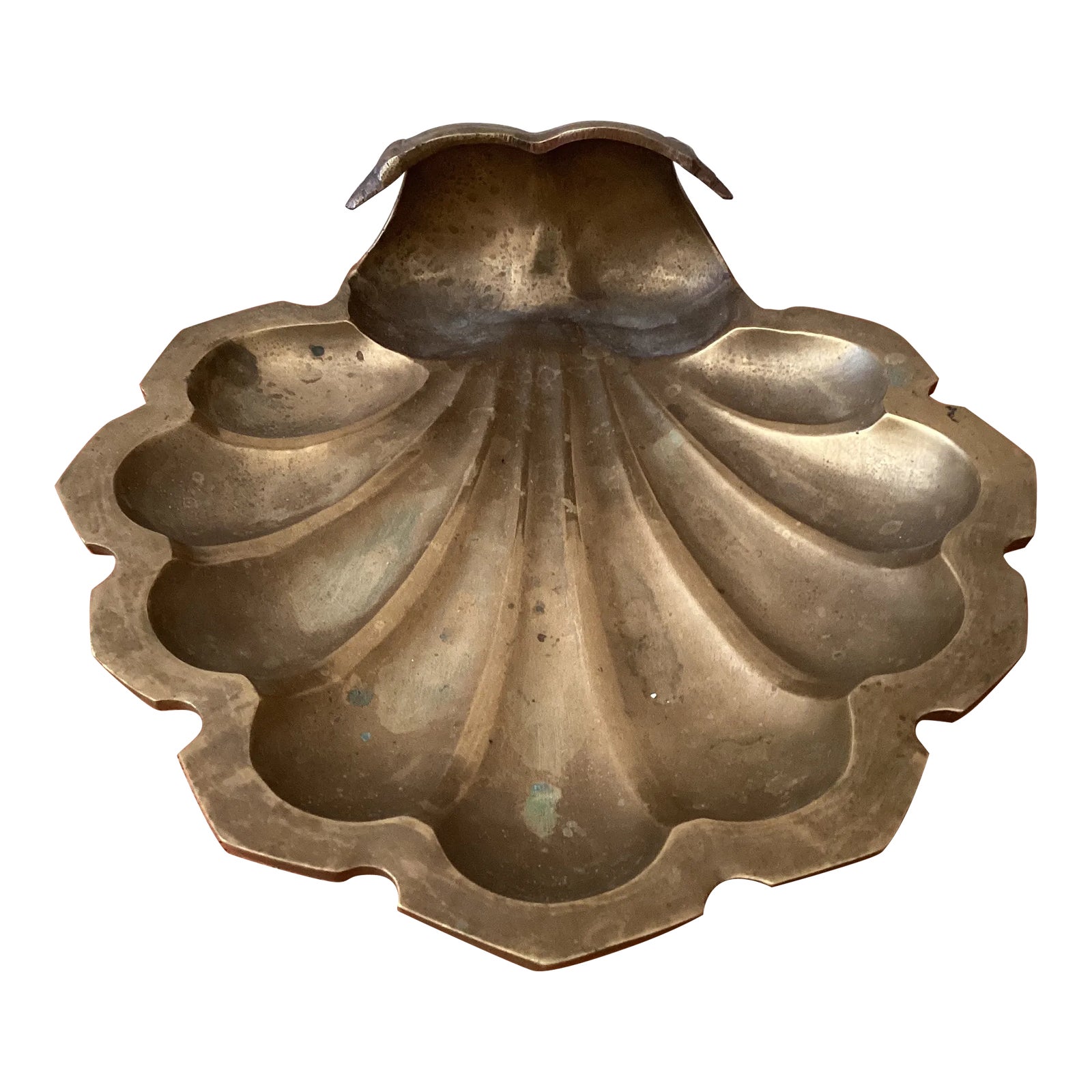 Vintage Solid Brass Footed Decorative Clamshell Dish | Chairish