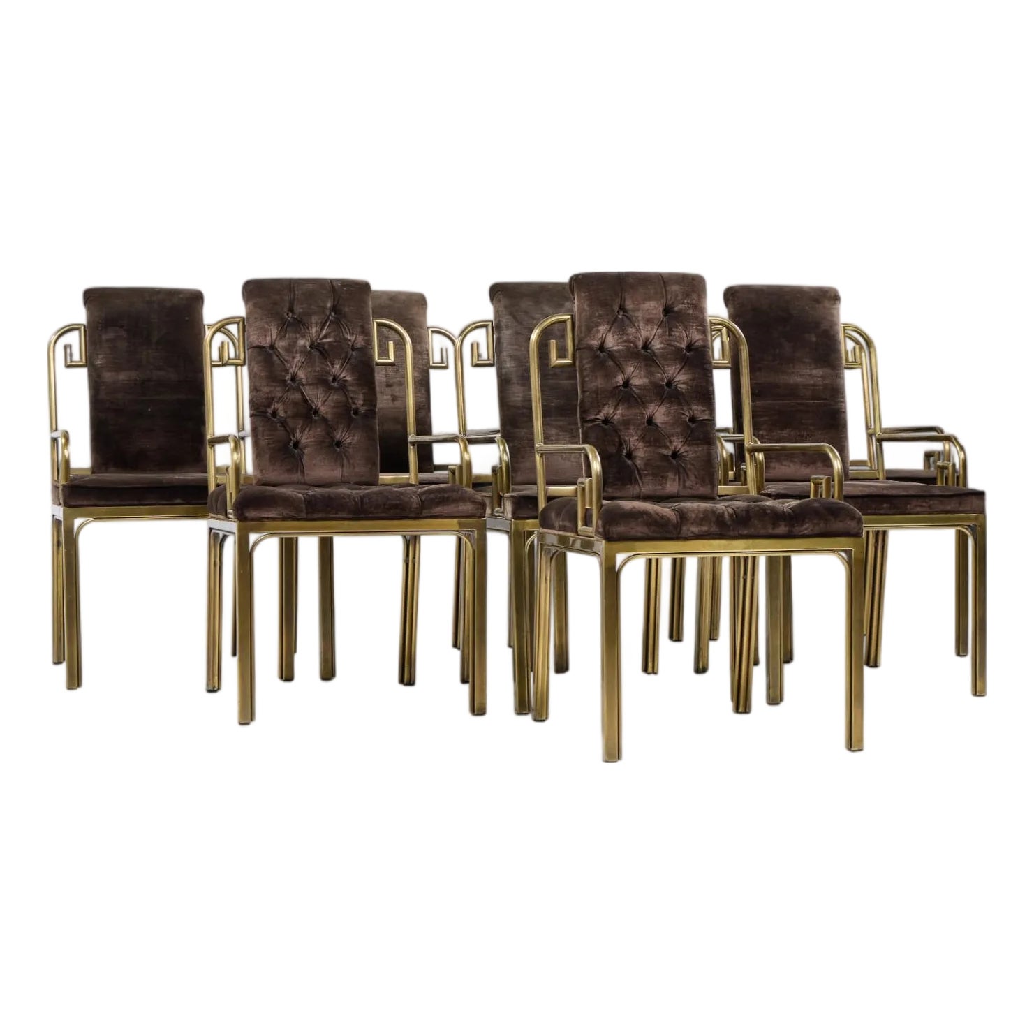 Mastercraft Mid Century Brass Greek Key Dining Chairs - Set of 8 | Chairish