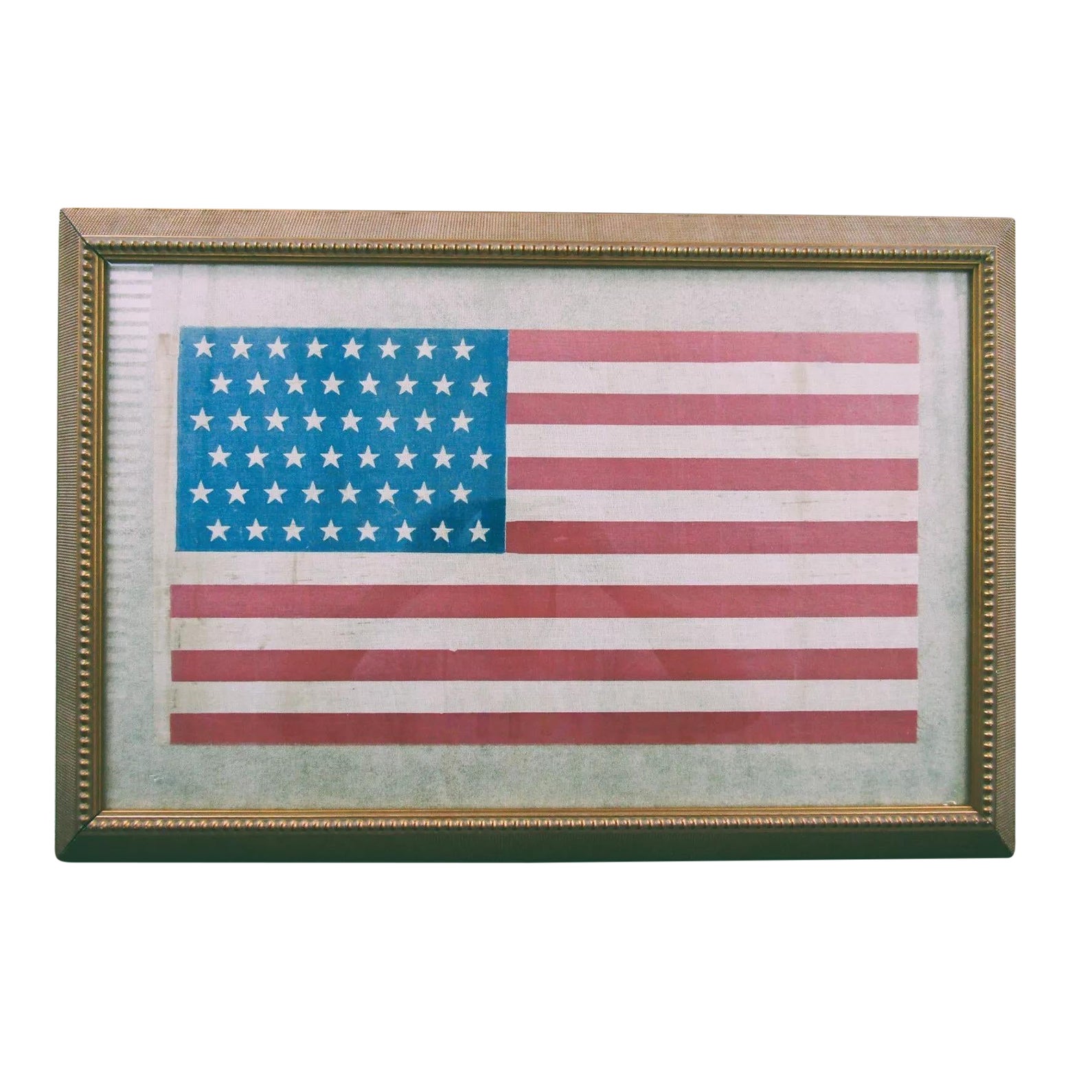 Framed Authentic 1908-1912 Us 48 Staggered Star Flag on Gauze Flag ...