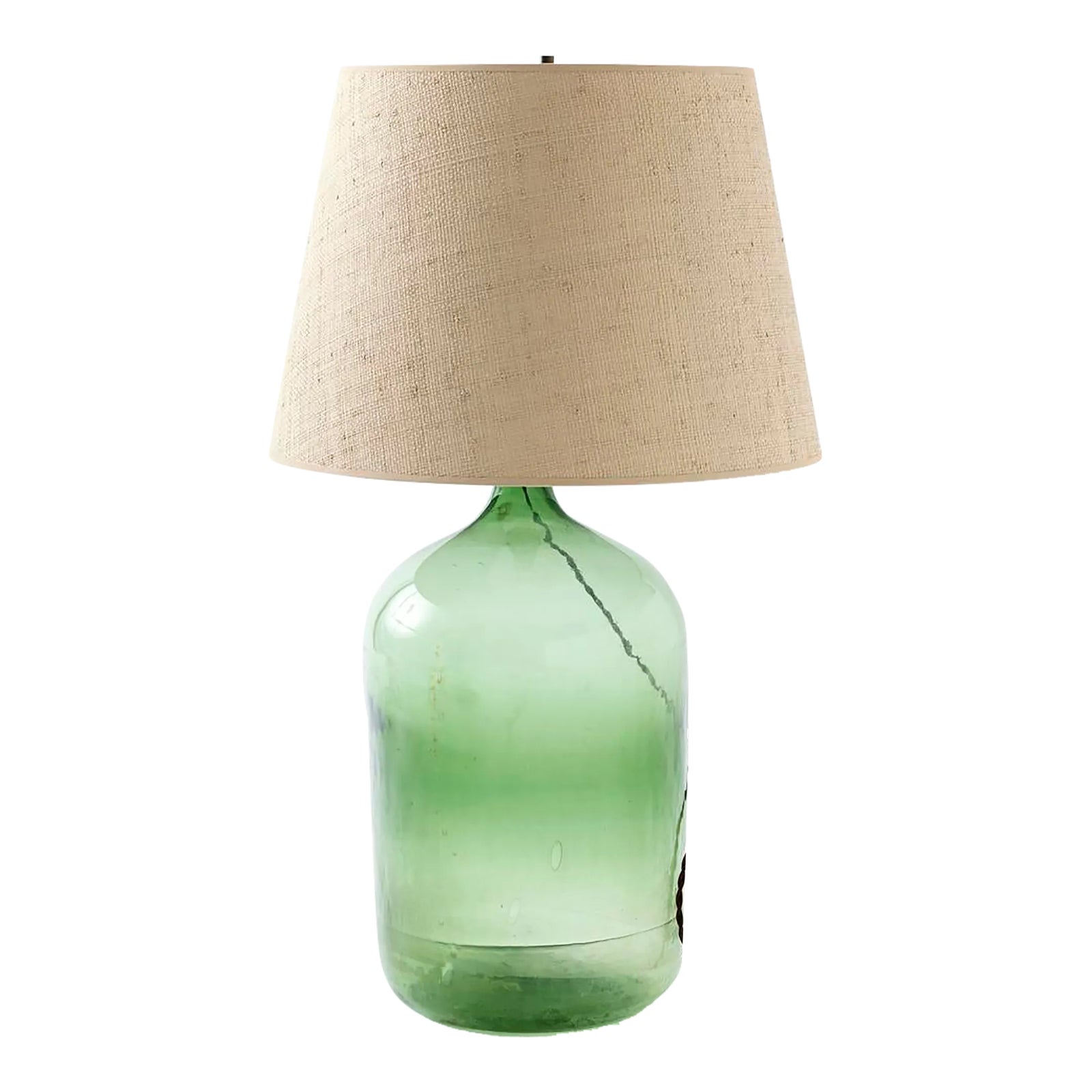 Antique Demijohn Lamp With Raffia Shade | Chairish