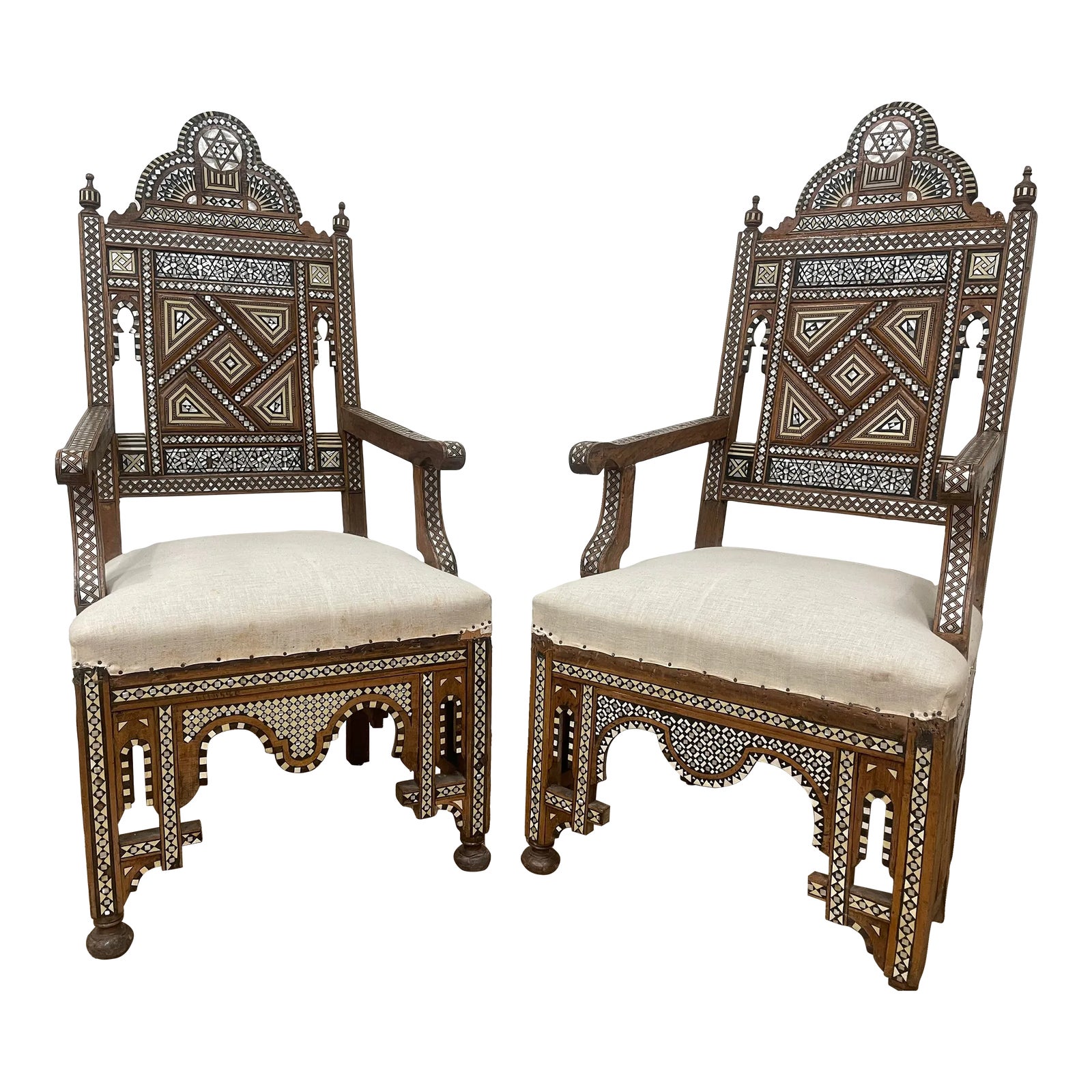 19th Century Syrian Arm Chairs With Pearl and Ebony Inlay-Pair | Chairish