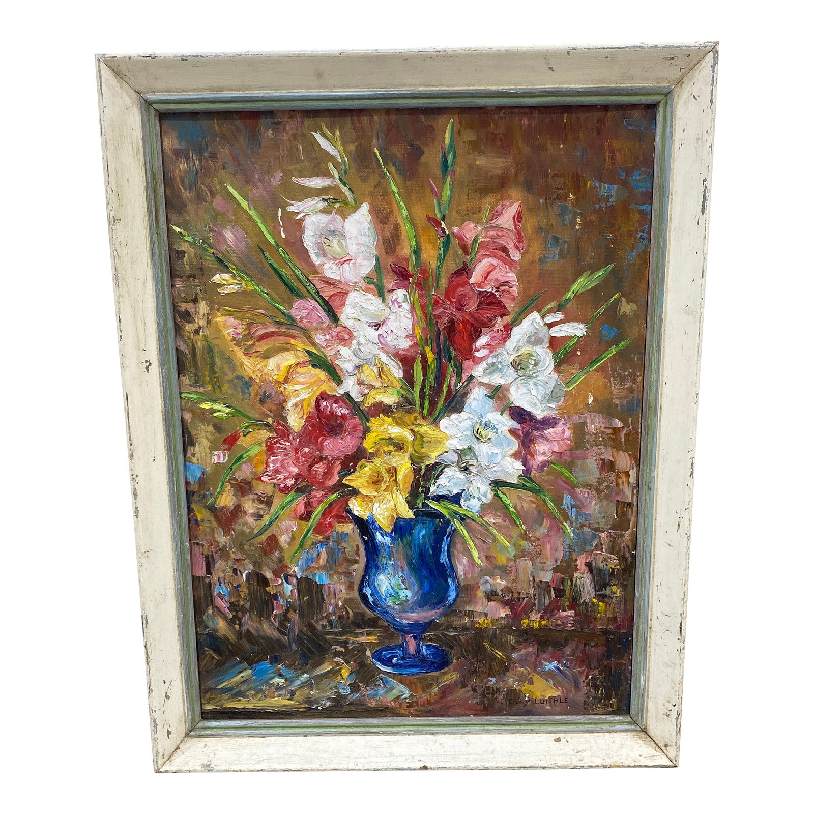1970s "Summer Flowers" Oil Painting on Board by Olly Luithle, Framed ...