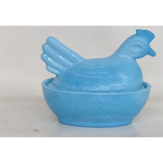 Heisey Style Blue Slag Glass Chicken Hen on Nest Small Covered Dish ...