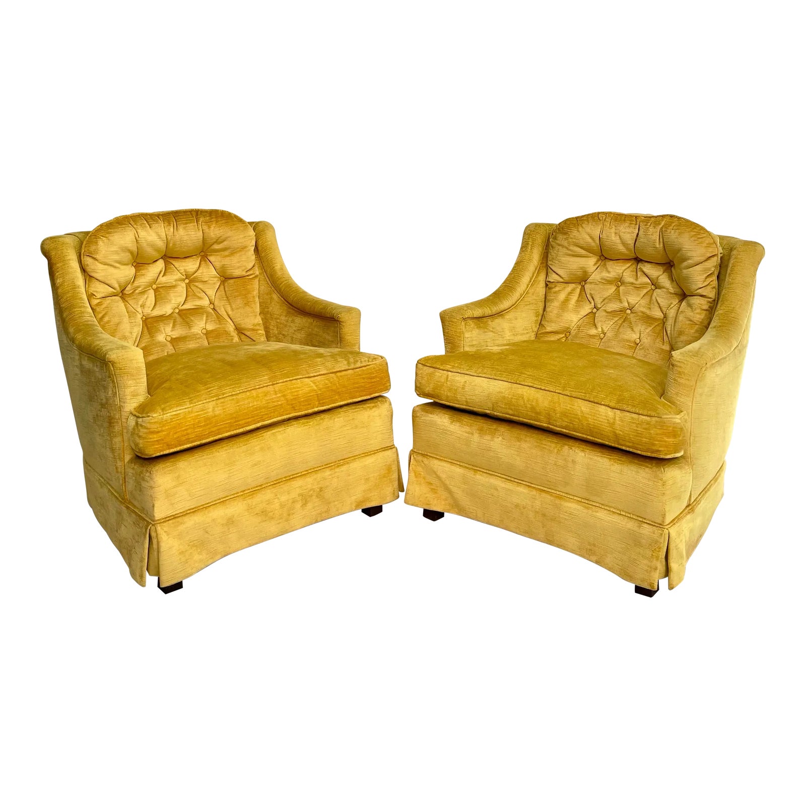 Pair of Hollywood Regency Yellow Velvet Club Chairs | Chairish