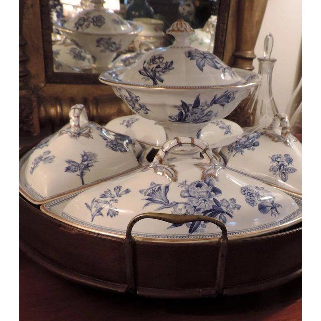19th Century English Blue & White Porcelain Supper Set & Mahogany Lazy ...