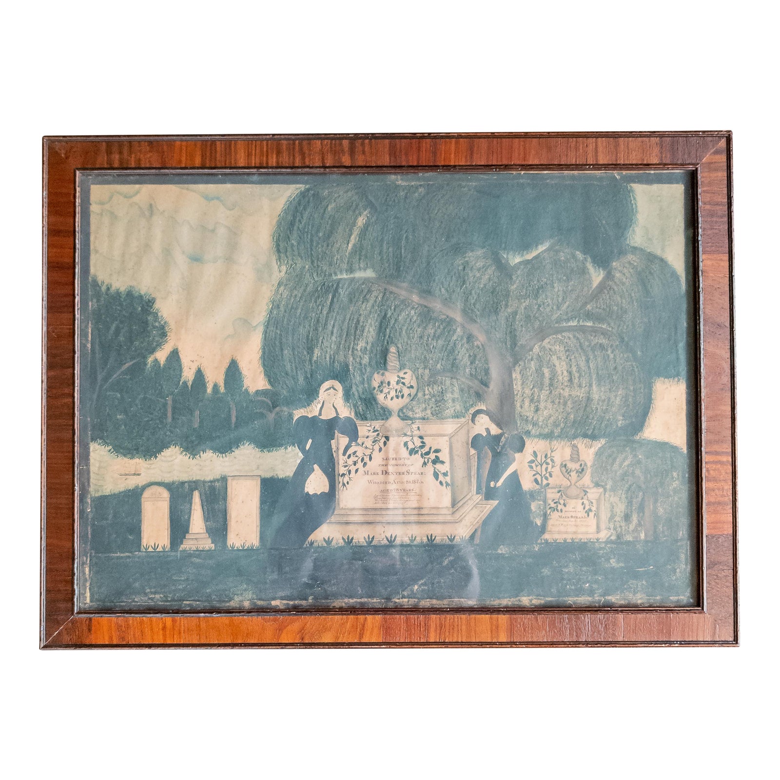 19th Century American Folk Art Memento Mori Memorial Watercolor ...