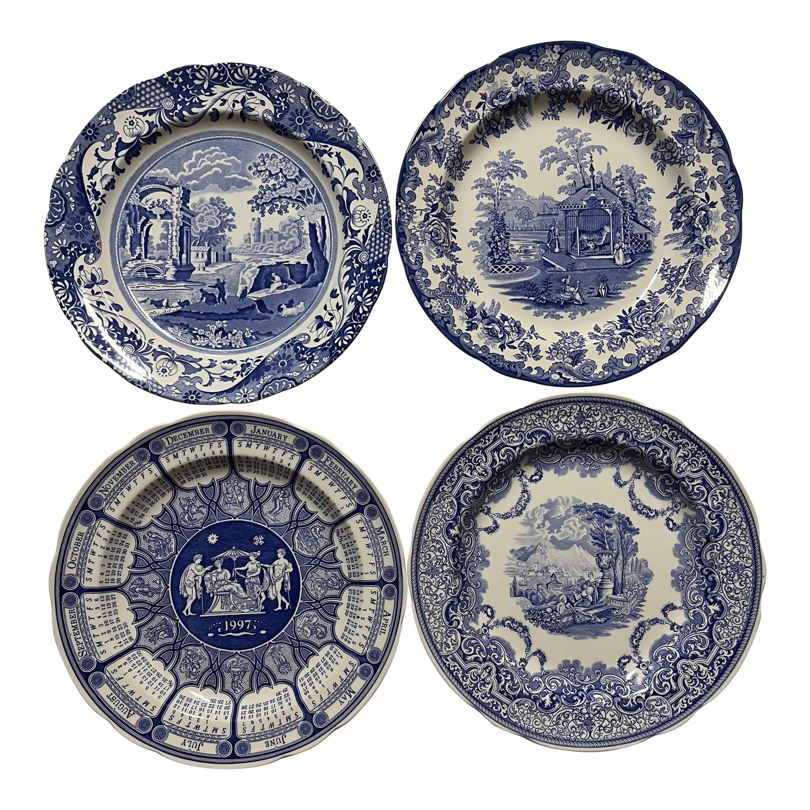 1990s Blue and White Spode Plate Collection- Set of 4 | Chairish