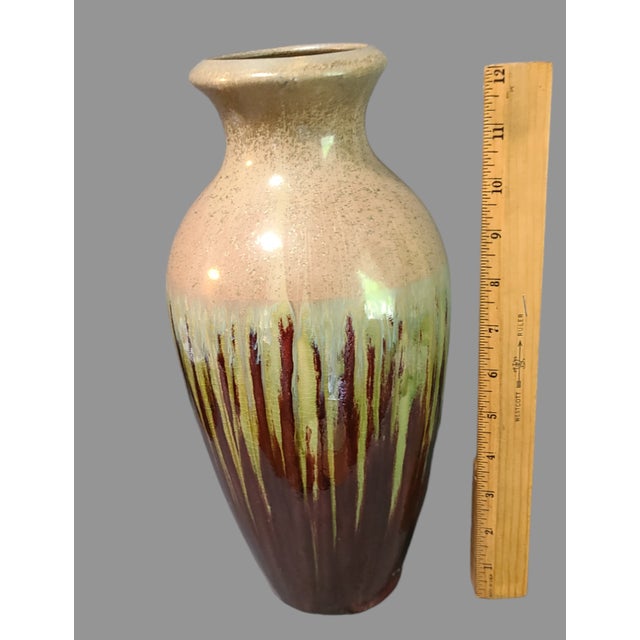Mid-Century Modern Style Ceramic Drip Glazed Earth Tone Vase | Chairish